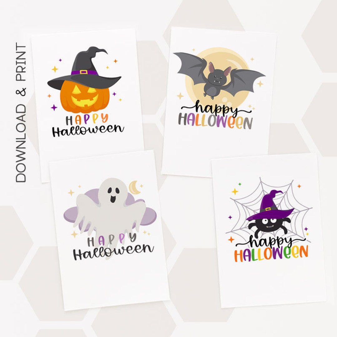 Set of 4 Printable Halloween Cards / Instant Download 5x7 Card Template ...