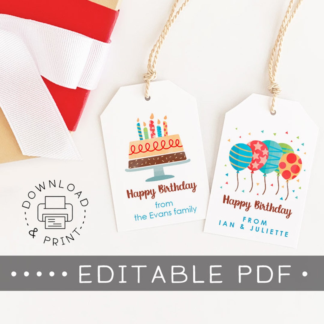 Editable & Printable Gift Tags / Happy Birthday Tag / Instant Download ...
