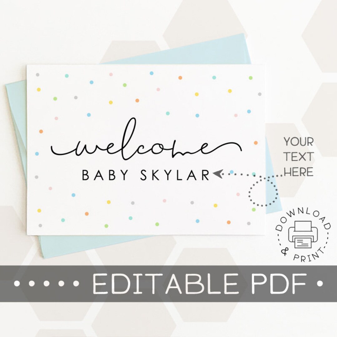 Editable & Printable Welcome Baby Card / Instant Download PDF / Card ...