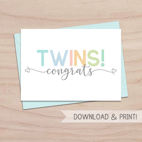 Printable Card: Twins Congratulations / Instant Download PDF - Etsy