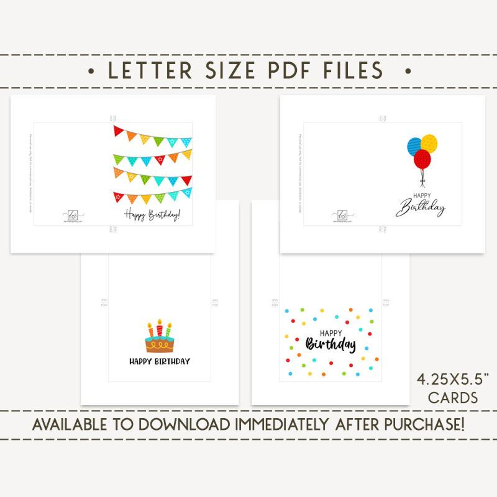 Printable Birthday Cards: Balloons, Cake, Bunting (PDF) - Etsy