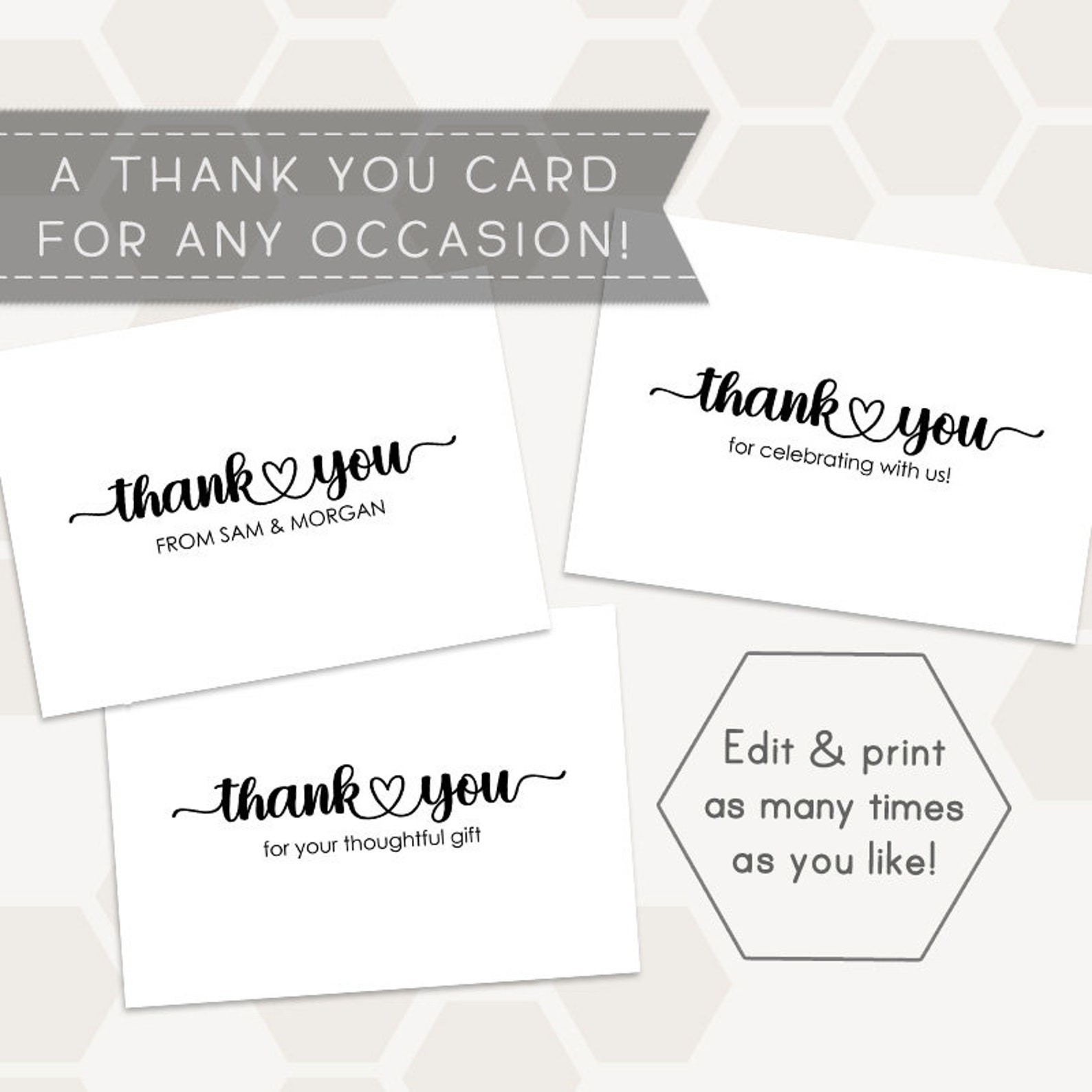 Editable & Printable Thank You Card / Instant Download PDF / - Etsy