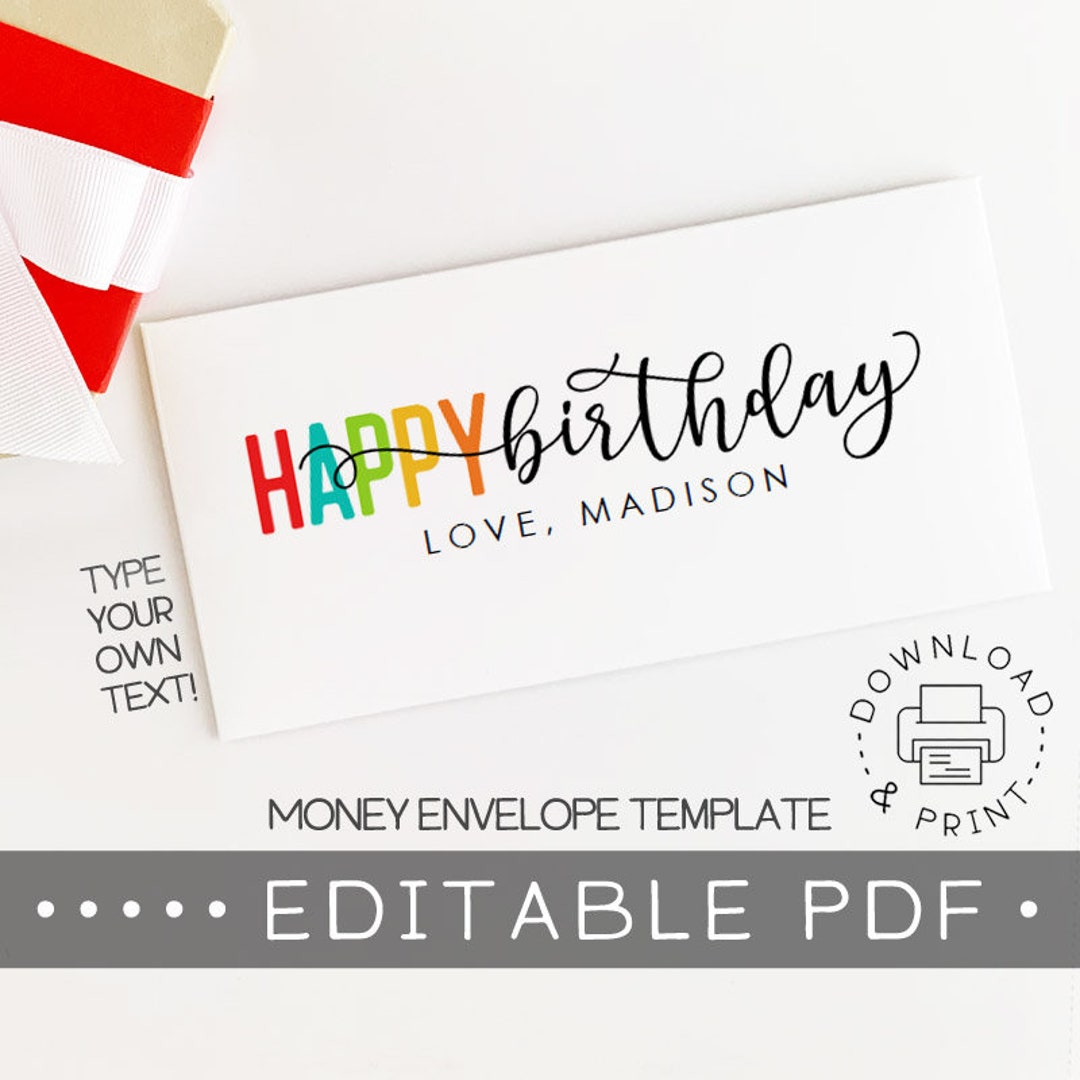 Editable & Printable Birthday Money Gift Envelope / Instant Download ...