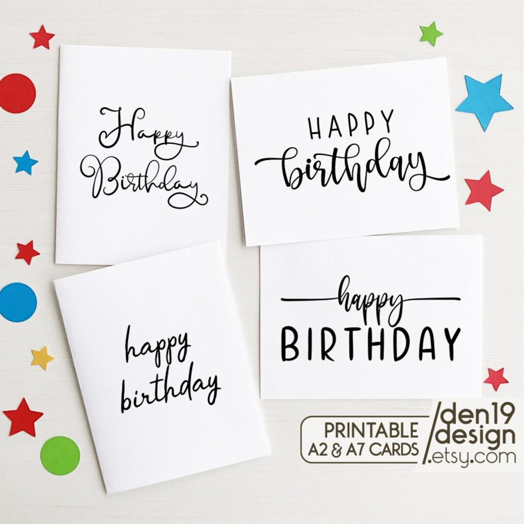 Minimalist Birthday Card Set: Printable Happy Birthday Cards (PDF) - Etsy