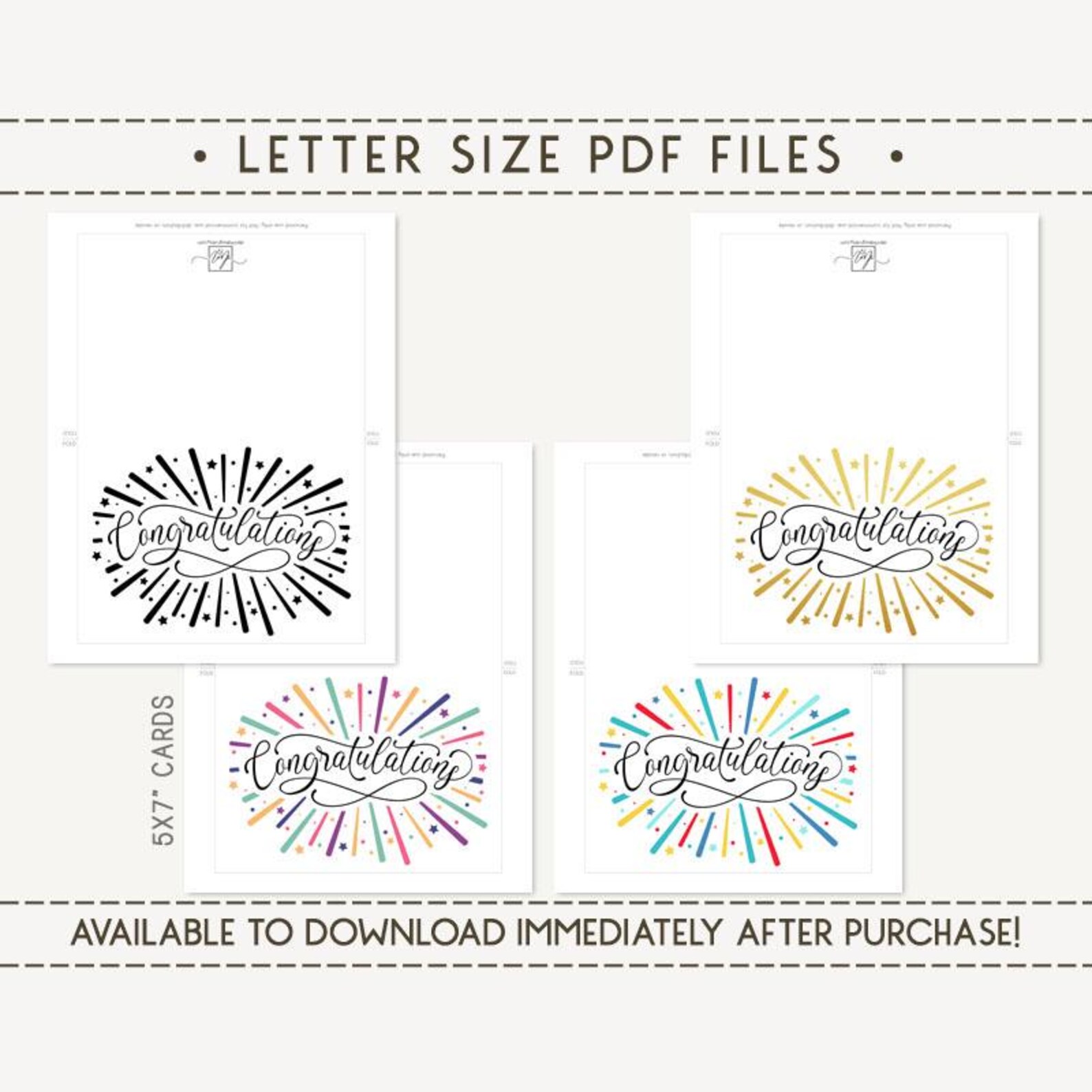 Congratulations Printable Cards / Instant Download PDF / Card Template ...