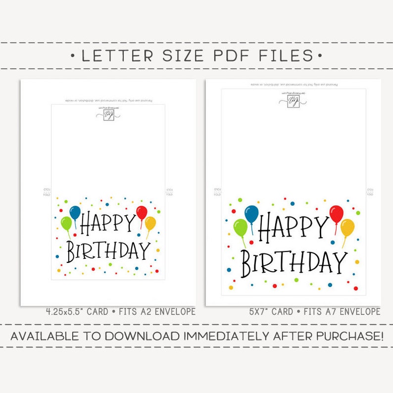 Happy Birthday Printable Card / Instant Download PDF / - Etsy