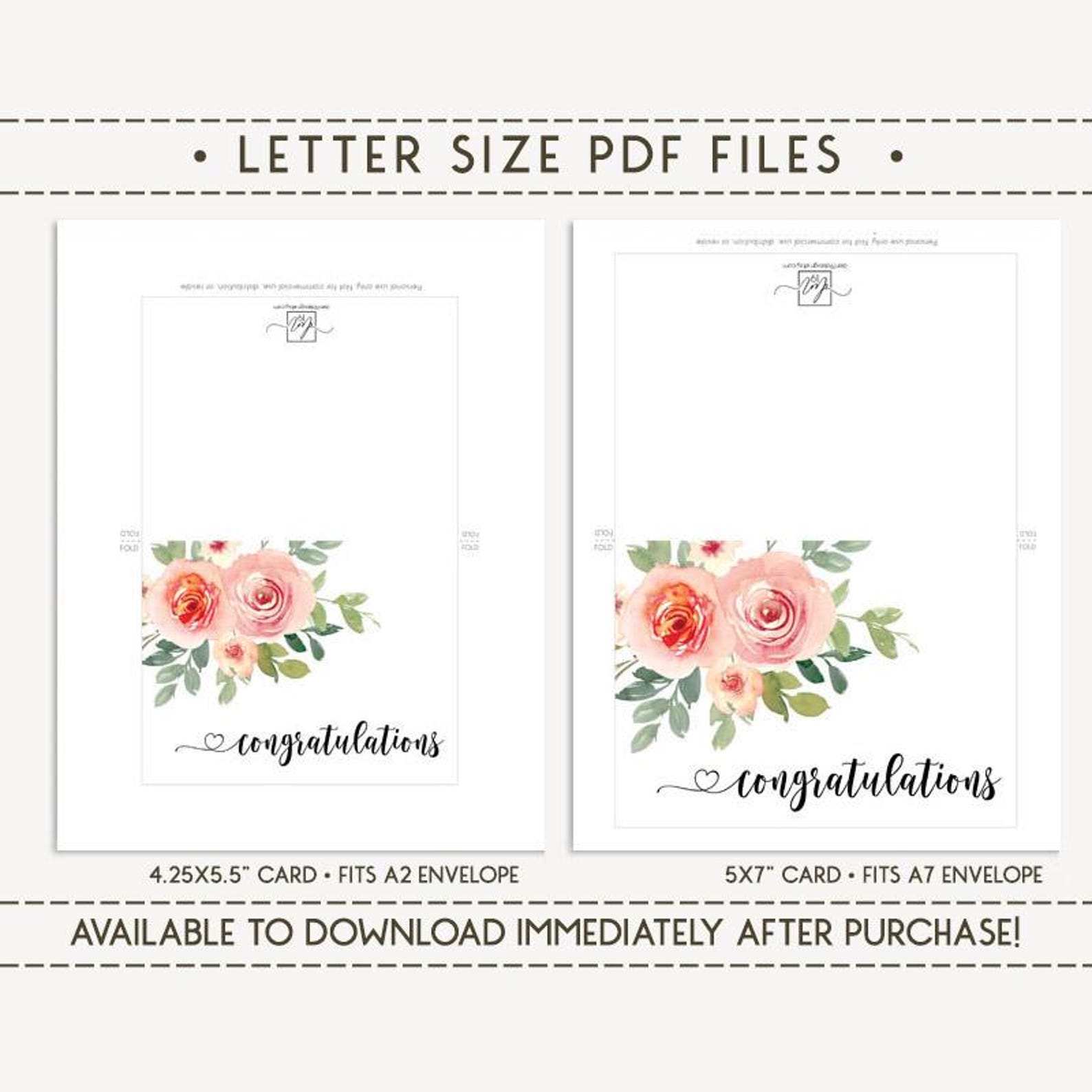 Congratulations Printable Card / Instant Download PDF / Floral Card ...