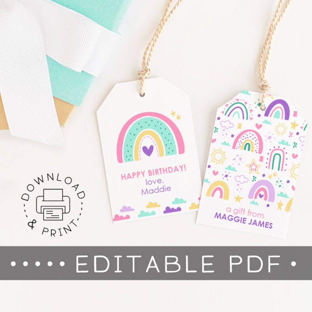 Editable & Printable Gift Tags / Rainbow Favor Tag Template - Etsy