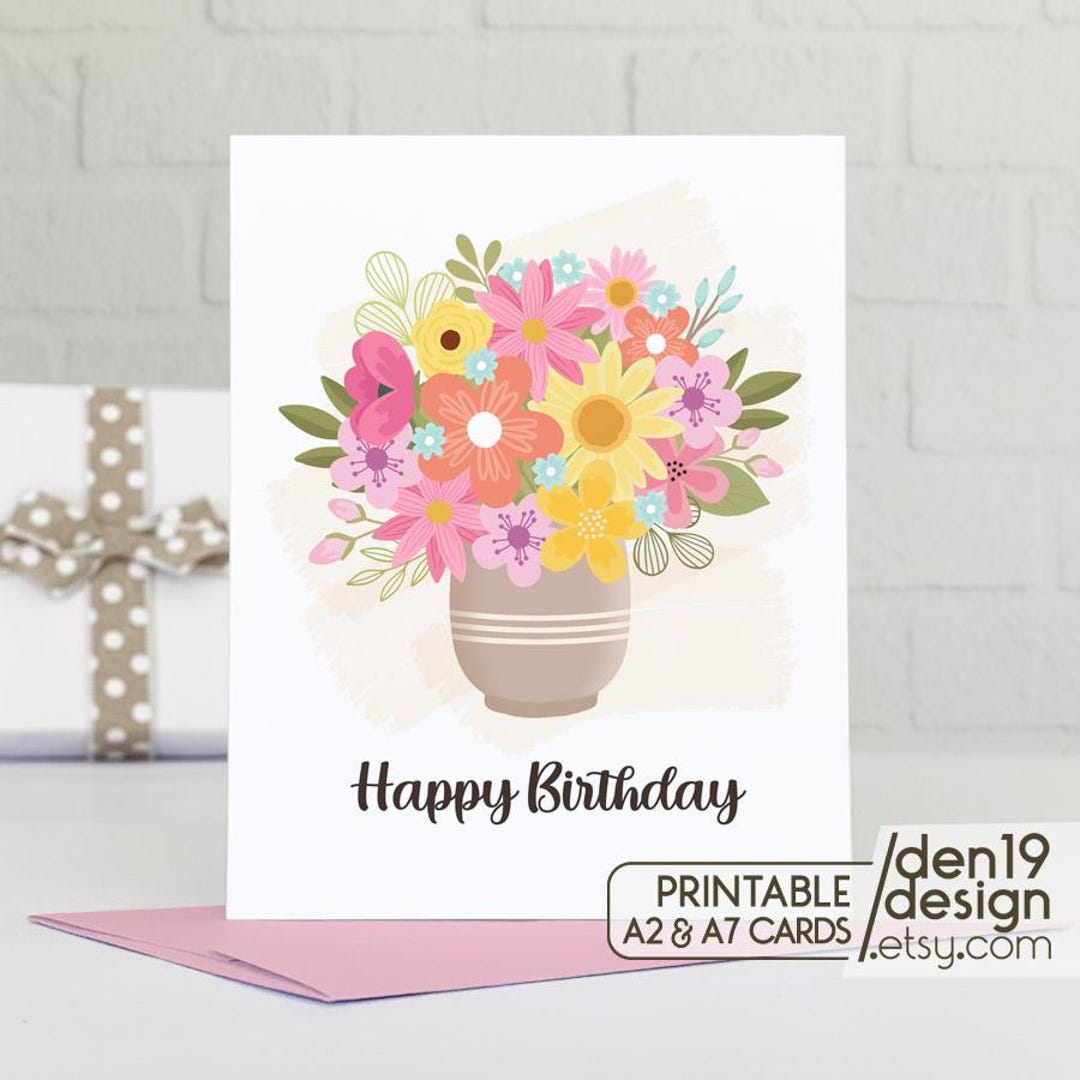 Happy Birthday Printable Card / Instant Download PDF / Floral Greeting ...