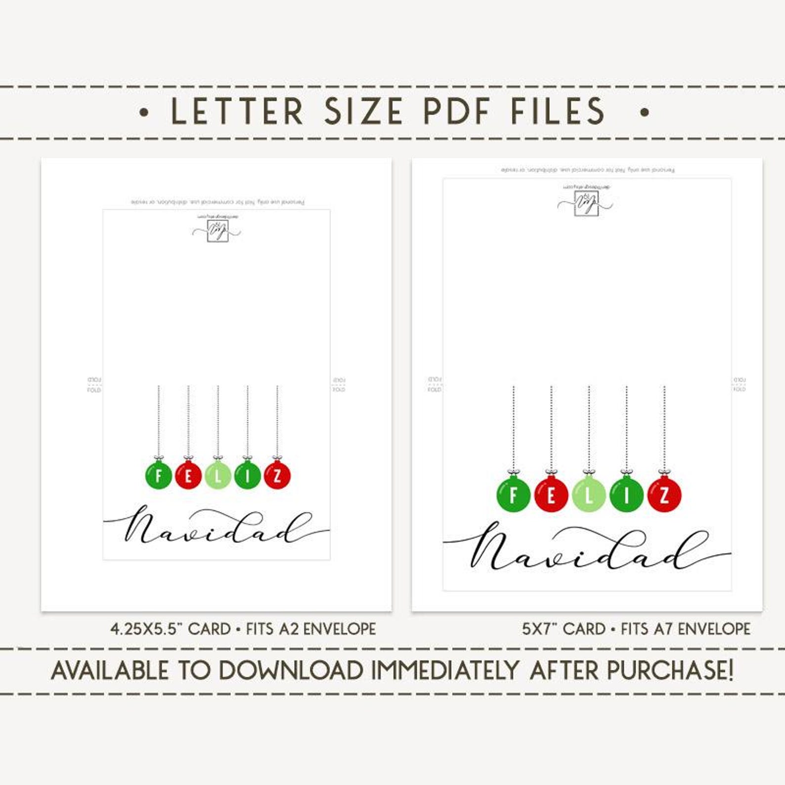 Feliz Navidad Printable Card / Instant Download PDF / Spanish Christmas ...