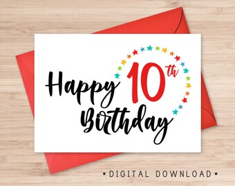 Printable 10th Birthday Card | Etsy