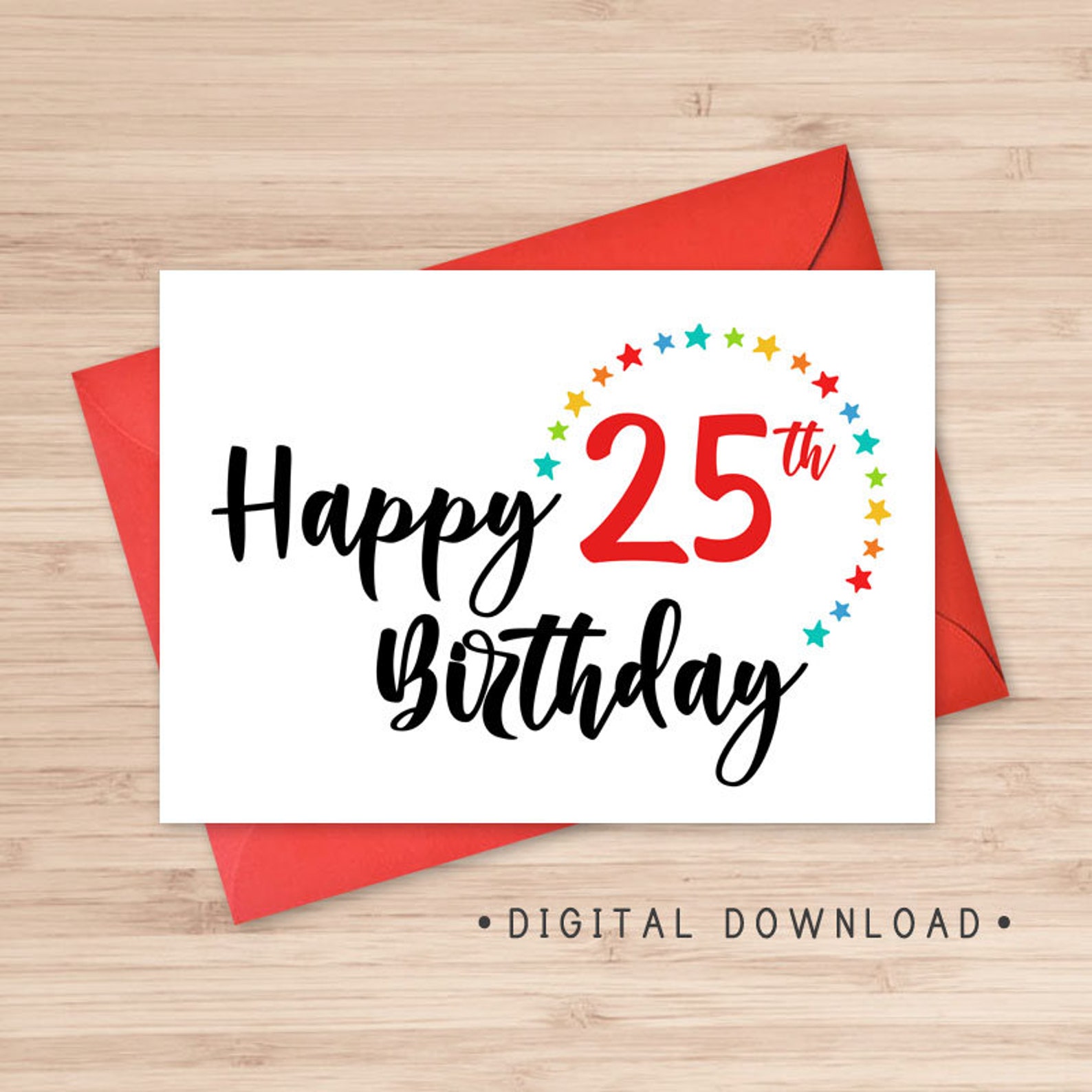 Printable Happy 25th Birthday Card / Instant Download PDF / | Etsy
