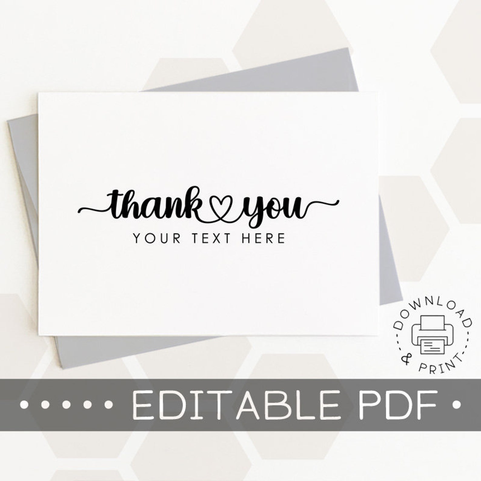 Editable & Printable Thank You Card / Instant Download PDF / - Etsy
