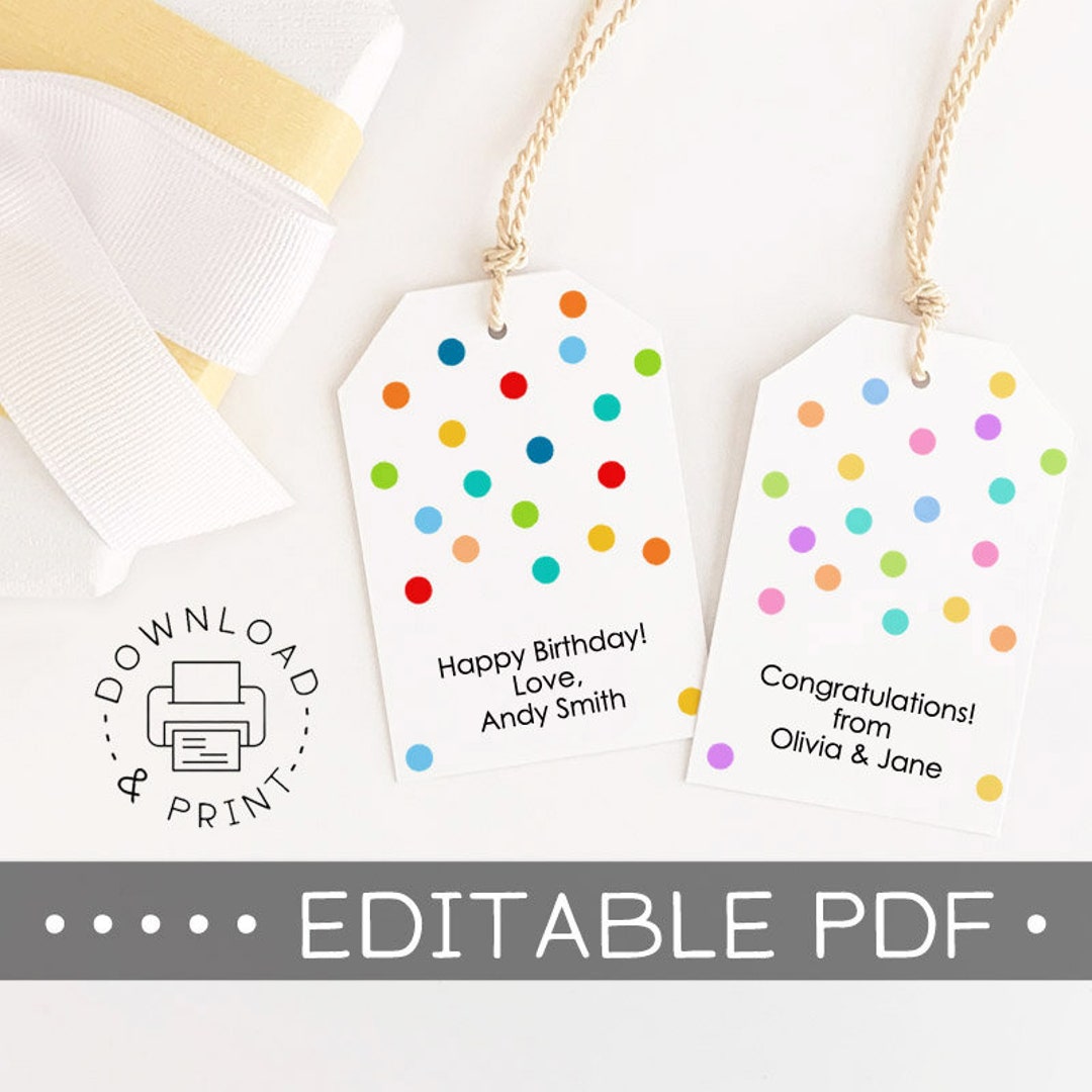 Editable & Printable Gift Tags / Confetti Gift Tags / Favor Tag ...