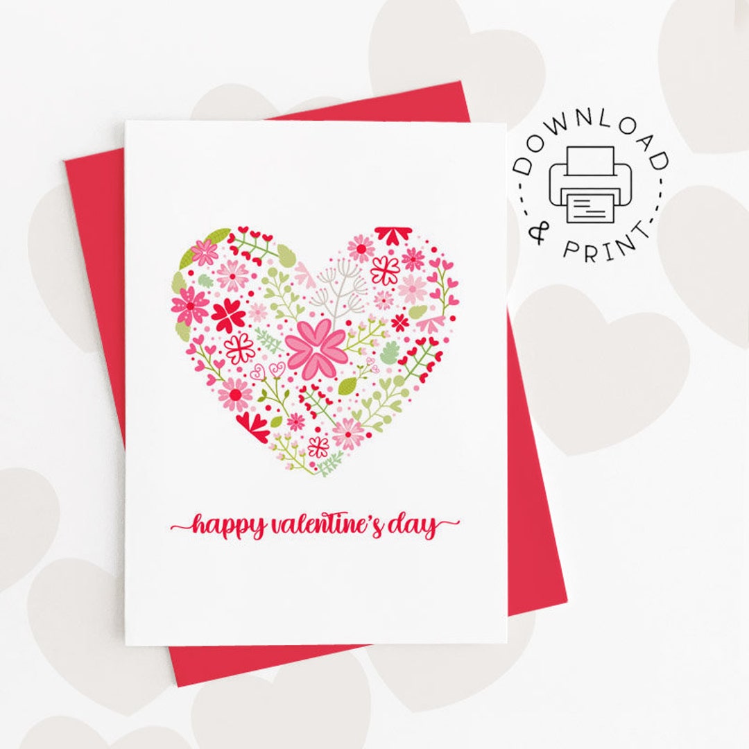 Tarjeta imprimible de Feliz Día de San Valentín / Descarga instantánea ...