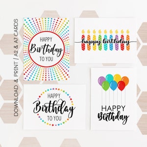 Set of 4 Printable Birthday Cards / Happy Birthday Card / Instant ...