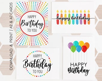 Set of 4 Printable Birthday Cards / Happy Birthday Card / Instant ...
