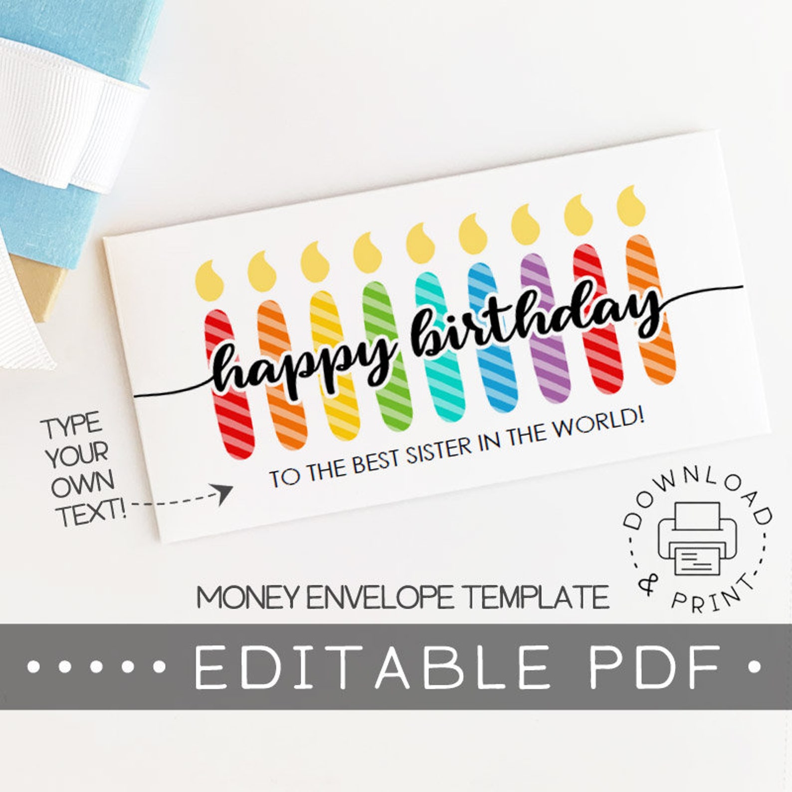 Editable & Printable Birthday Money Gift Envelope / Instant - Etsy