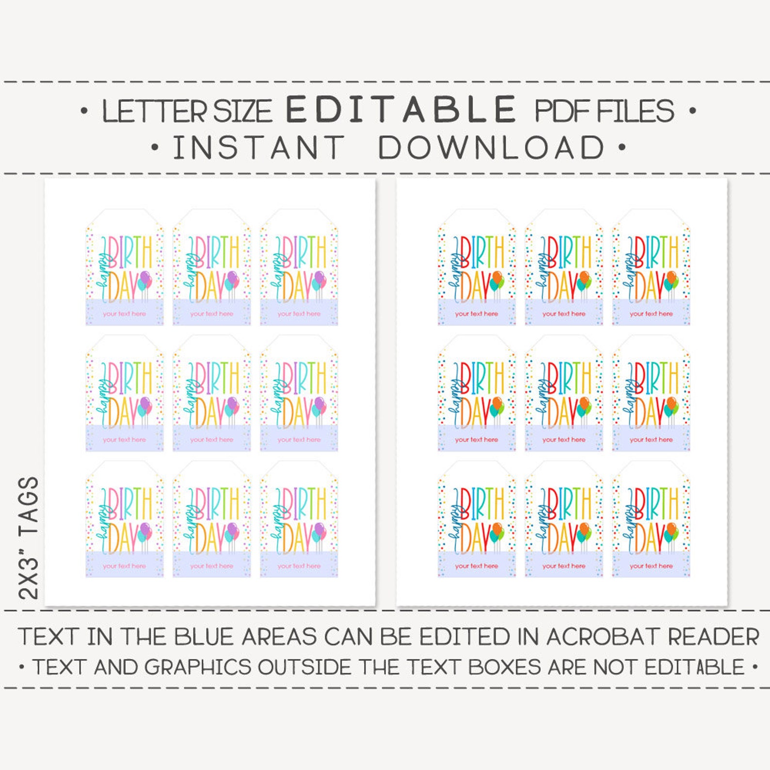 Editable & Printable Gift Tags / Happy Birthday Tag / Instant Download ...