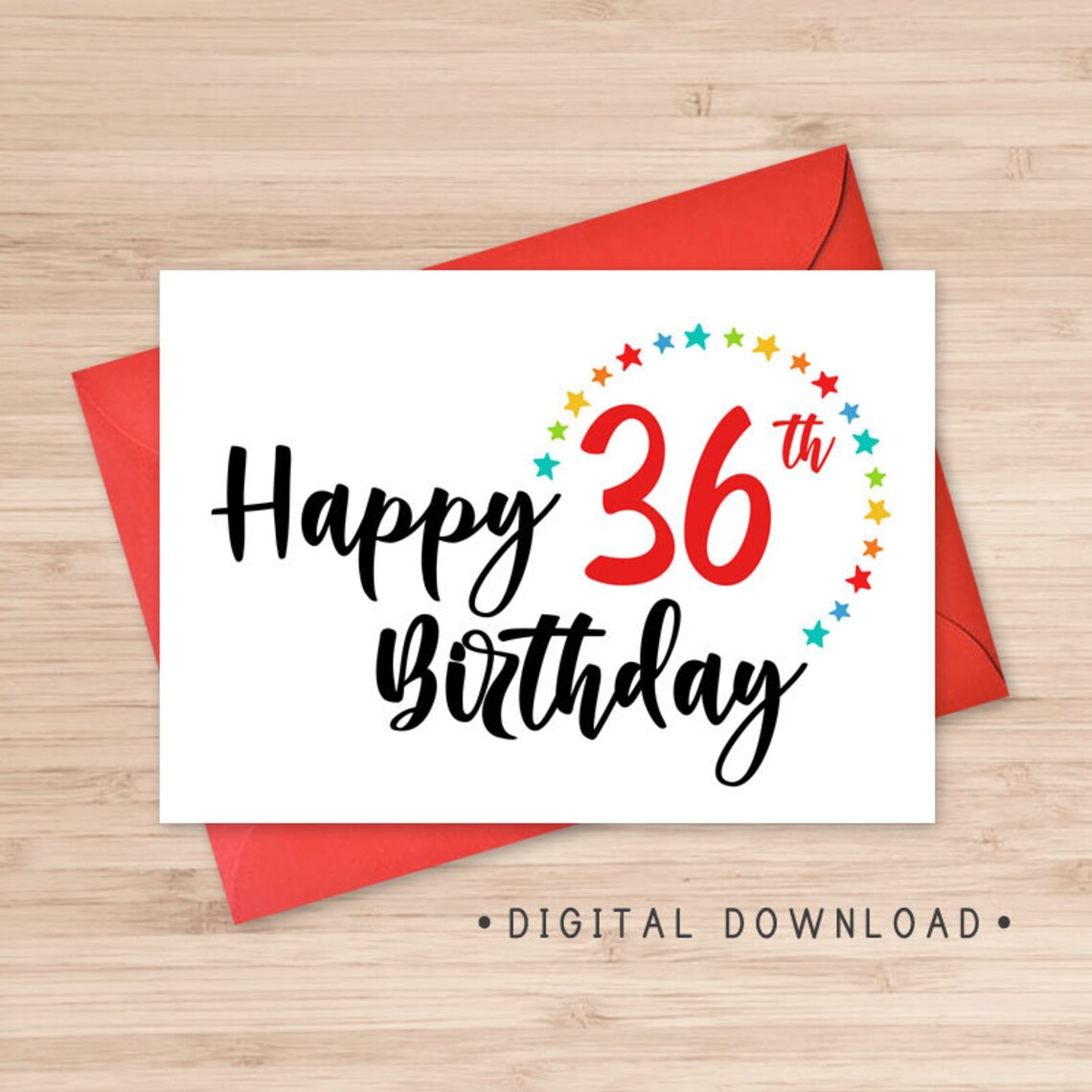 Printable Happy 36th Birthday Card / Instant Download PDF / | Etsy