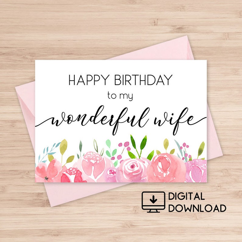 Happy Birthday To My Wonderful Wife Printable Card Instant Etsy