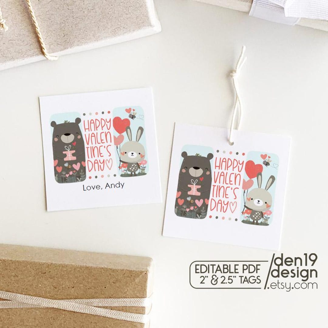 Editable & Printable Gift Tags / Forest Animals Happy Valentine's Day ...