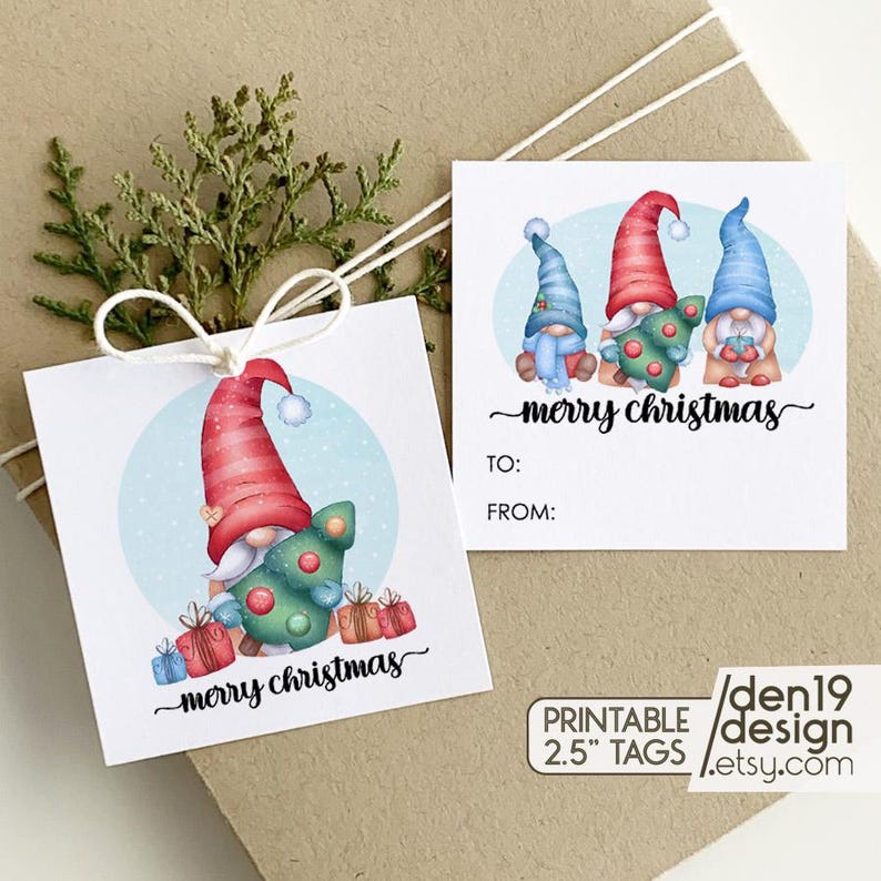 Christmas Gnome Gift Tags: Printable Holiday Labels (PDF) - Etsy UK