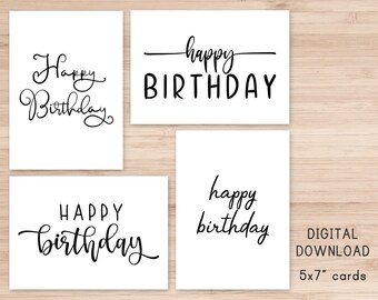 Set of 4 Printable Birthday Cards / Happy Birthday Card / | Etsy