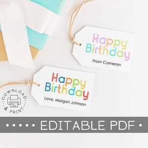 Editable & Printable Gift Tags / Happy Birthday Gift Tag / Birthday ...