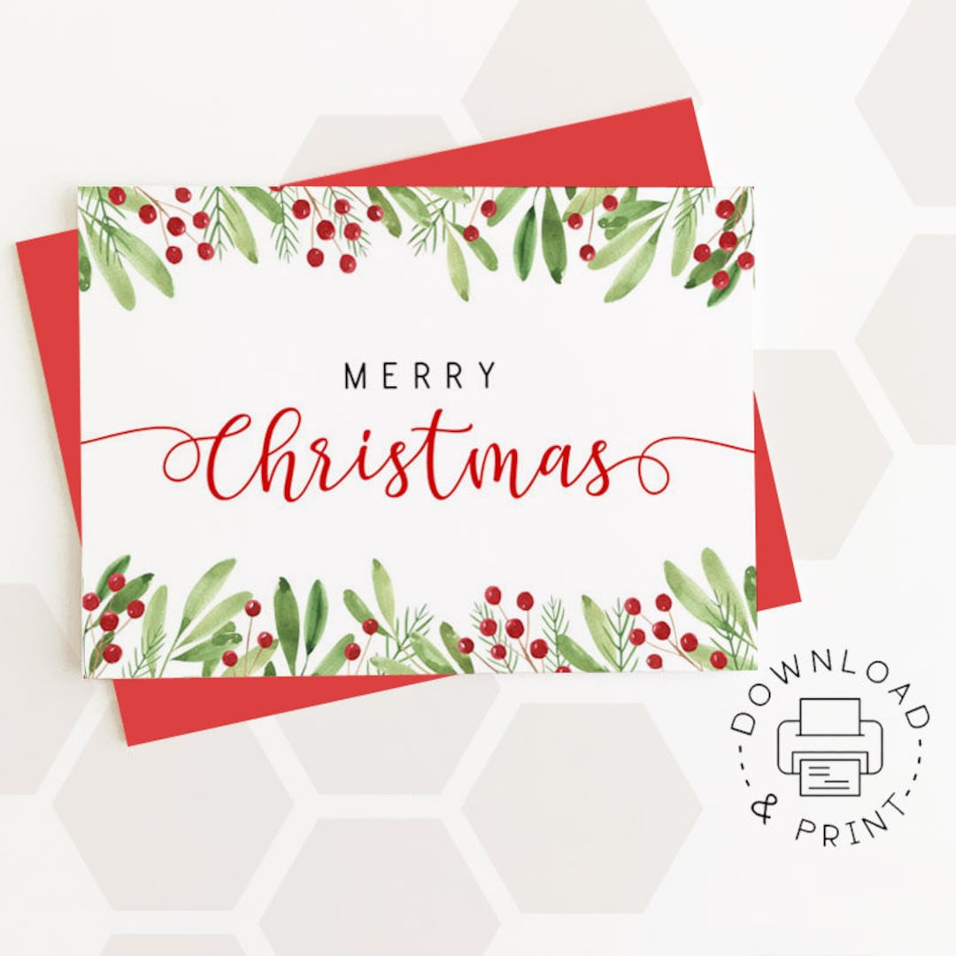 Merry Christmas Printable Card / Instant Download PDF / Holiday Card ...