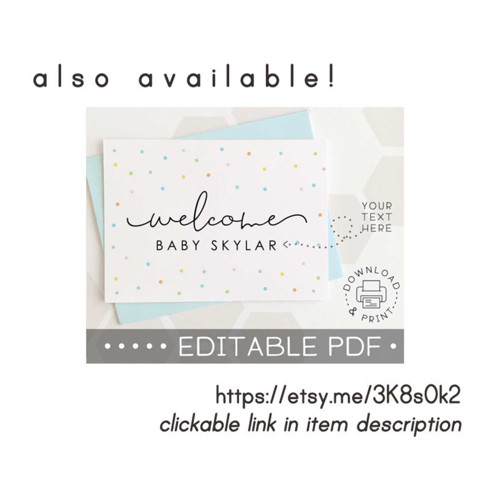 Welcome Sweet Baby Printable Card / Instant Download PDF / - Etsy