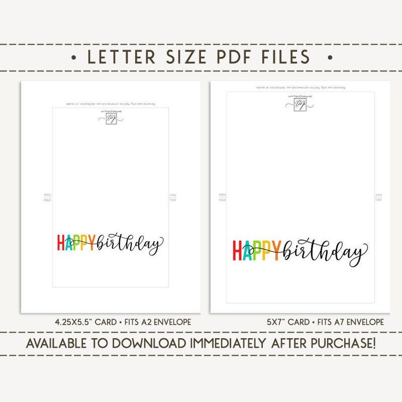 Printable Happy Birthday Card With Envelope Template (PDF) - Etsy