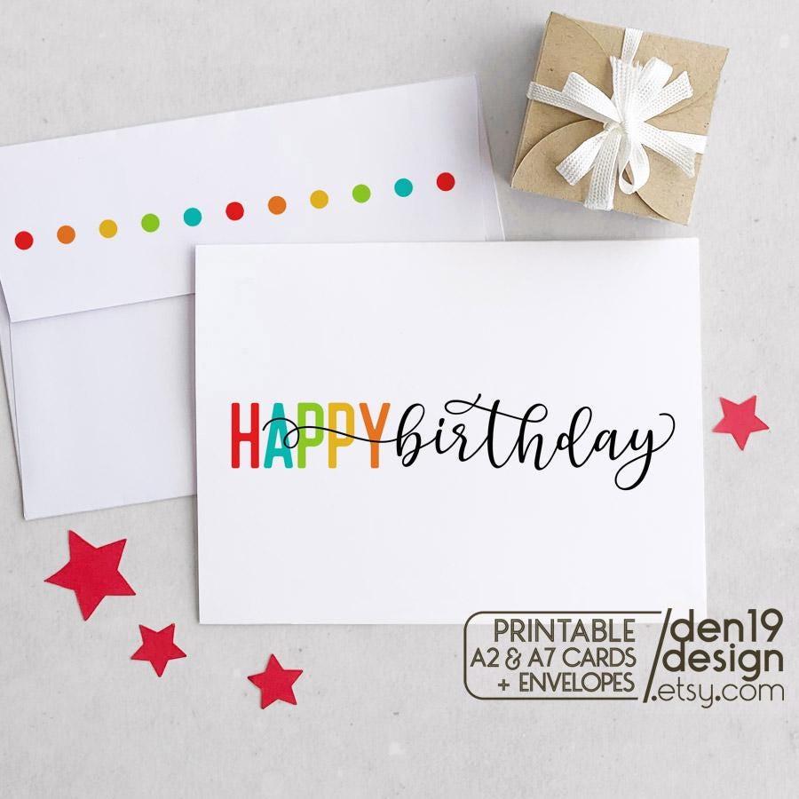 Printable Happy Birthday Card With Envelope Template (PDF) - Etsy