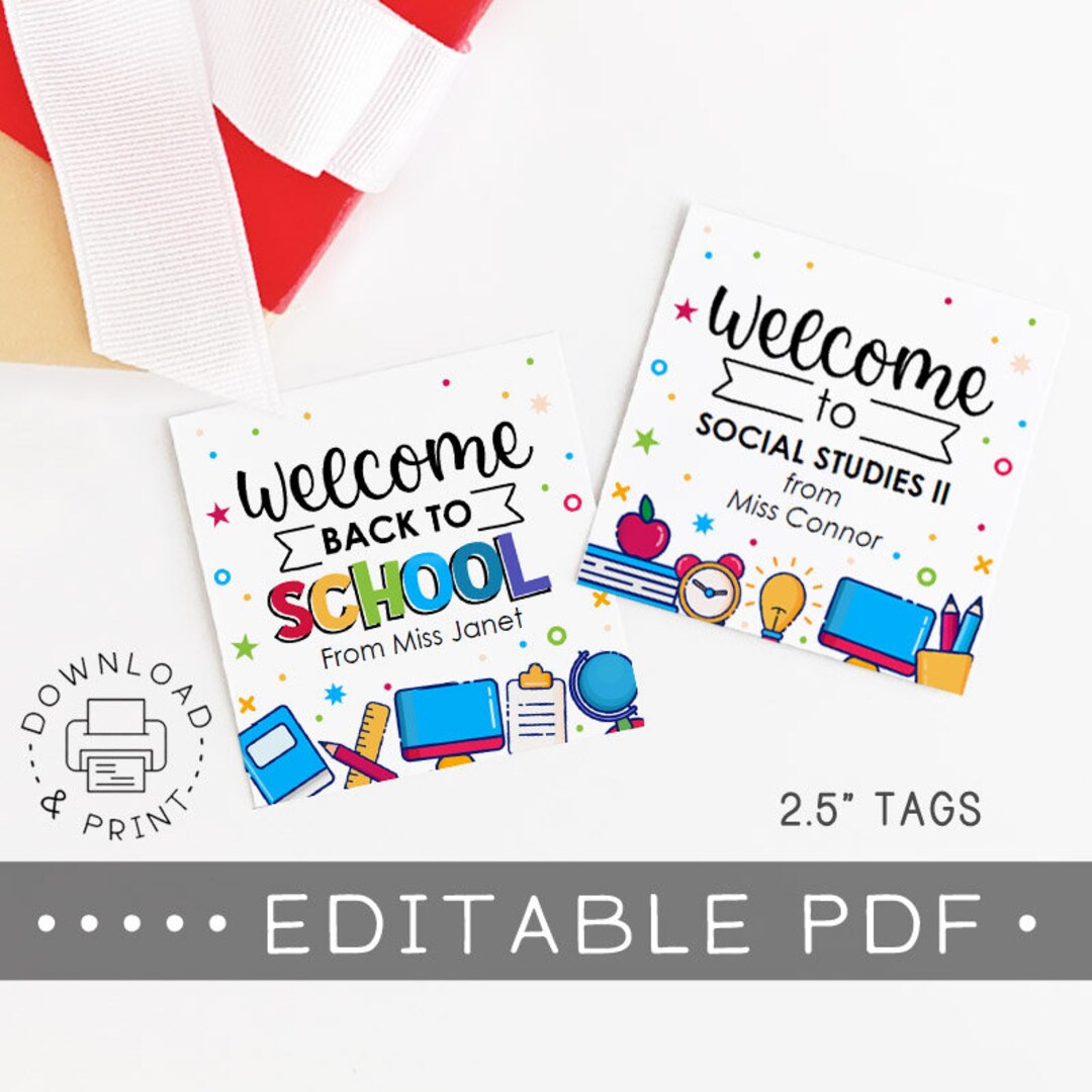 Editable & Printable Welcome Back to School Gift Tags / Teacher Favor ...