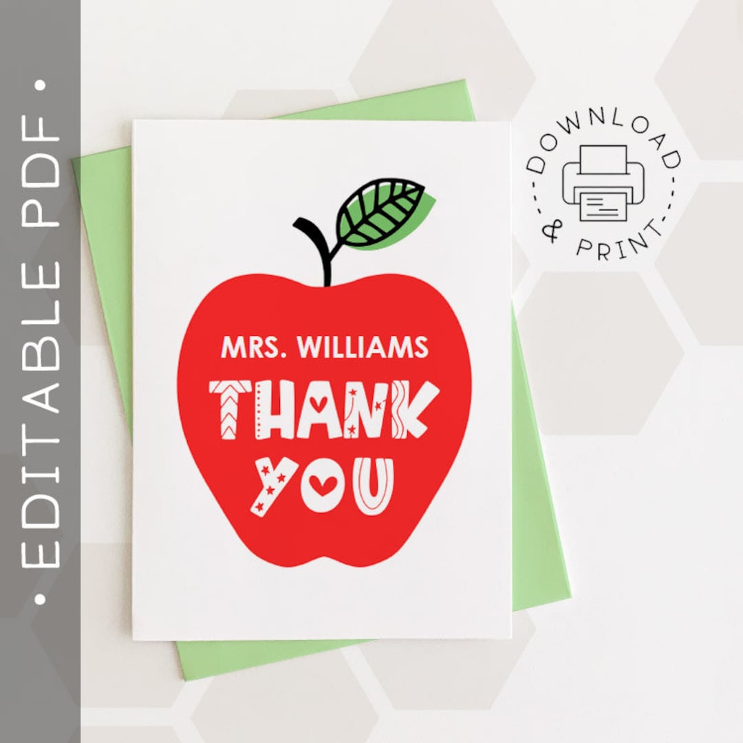 Editable & Printable Thank You Teacher Card / Instant Download - Etsy