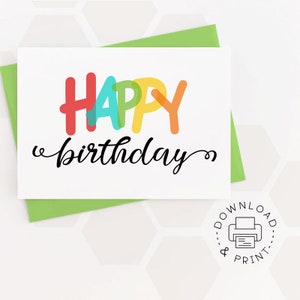 Set of 4 Printable Birthday Cards / Happy Birthday Card / Instant ...