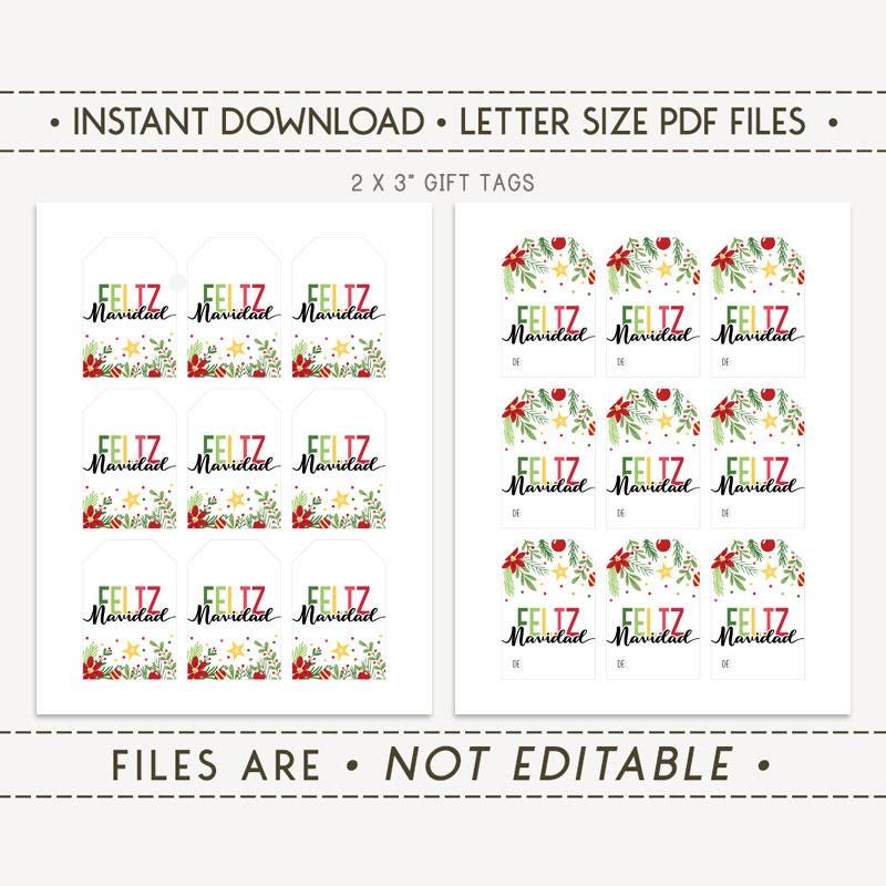 Feliz Navidad Printable Card and Gift Tags / Instant Download PDF ...