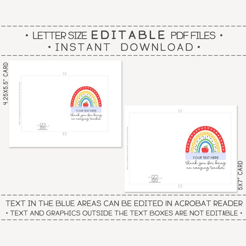Editable & Printable Thank You Teacher Card / Instant Download - Etsy