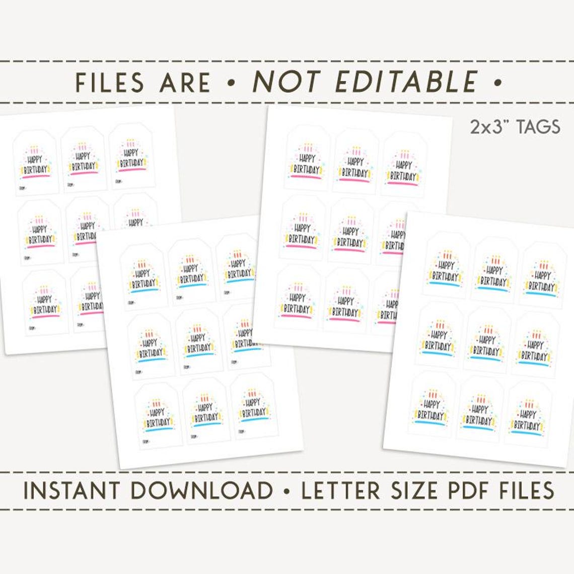 Printable Happy Birthday Gift Tags: Colorful Labels (PDF Files) - Etsy