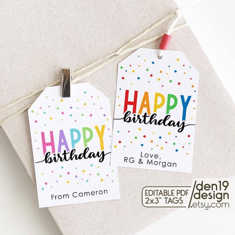 Editable Happy Birthday Gift Tags: Printable PDF (2x3”) - Etsy