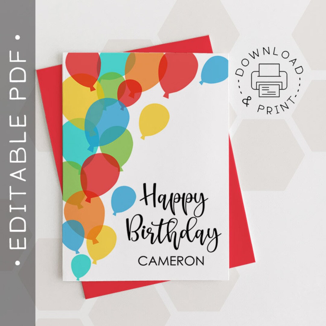 Editable & Printable Happy Birthday Card / Instant Download - Etsy