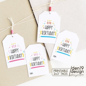 Printable Happy Birthday Gift Tags: Colorful Labels (PDF Files) - Etsy