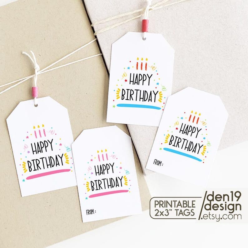 Printable Happy Birthday Gift Tags: Colorful Labels (PDF Files) - Etsy