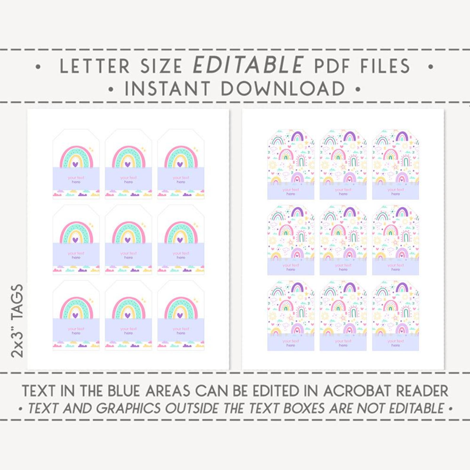 Editable & Printable Gift Tags / Rainbow Favor Tag Template - Etsy