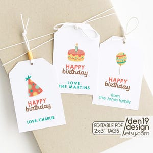 Editable & Printable Gift Tags / Happy Birthday Tag Template / Instant ...