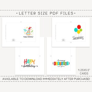 Set of 4 Printable Birthday Cards / Happy Birthday Card / Instant ...