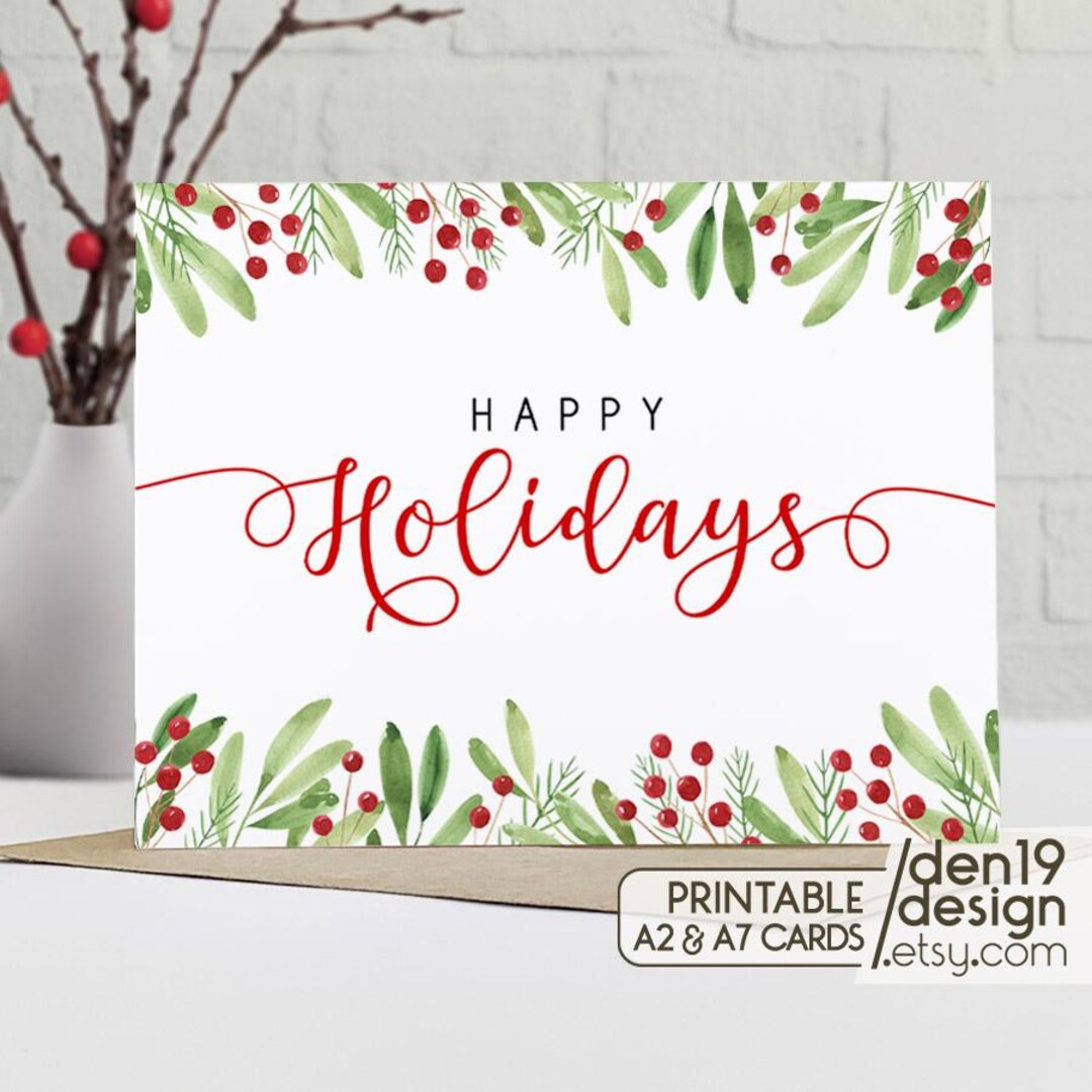 Happy Holidays Printable Card / Instant Download PDF / Christmas Card ...