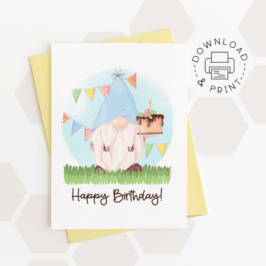 Happy Birthday Printable Card / Gnomes Instant Download PDF - Etsy
