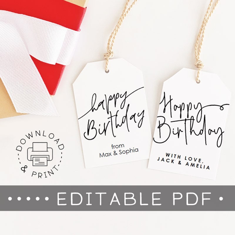 Editable & Printable Gift Tags / Happy Birthday Tag / Instant - Etsy