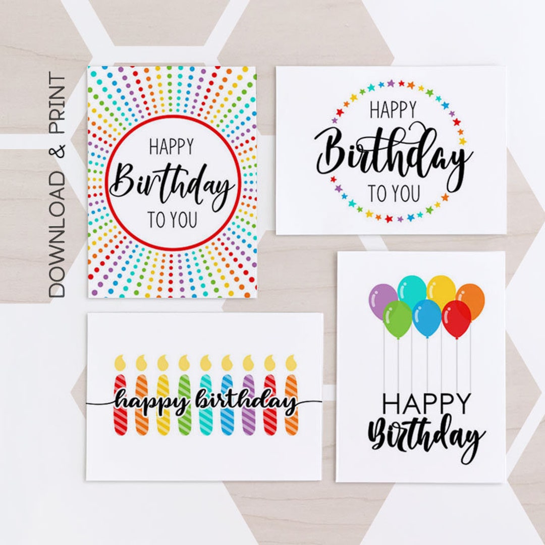 Set of 4 Printable Birthday Cards / Happy Birthday Card / Instant ...